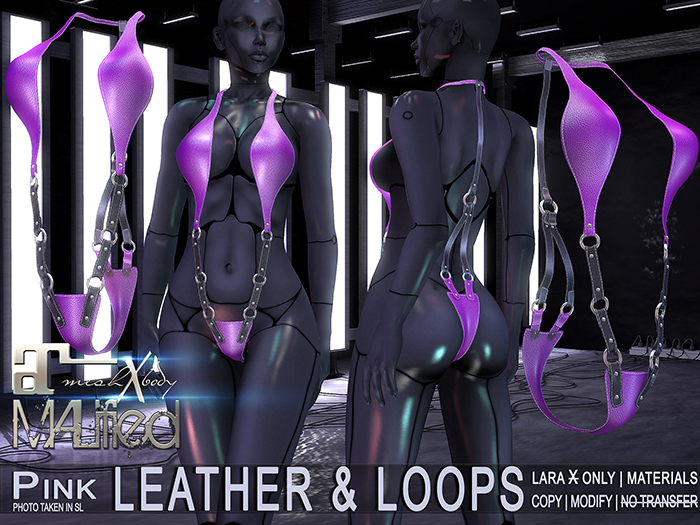 Second Life Marketplace - LaraX Only COPY/MOD MALified: Leather & Loops Harness (Pink)